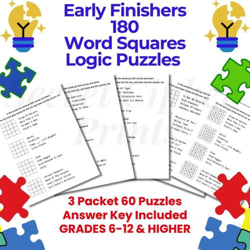 Early Finishers Word Square Puzzles –180 Critical Thinking Vocabulary ...