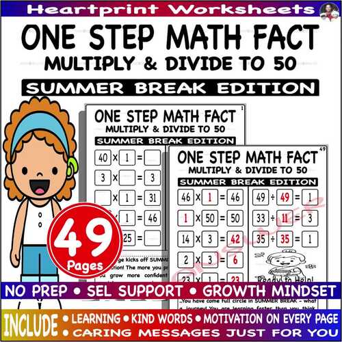 One step multiplication & division to 50 fact families Go Try - Summer ...