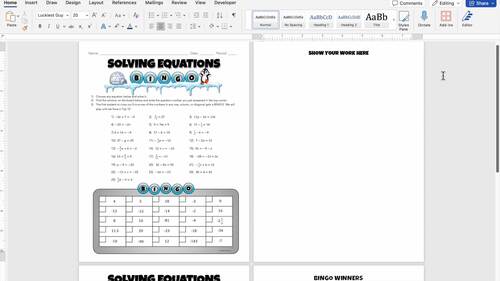 7th Grade Math Winter Fun Worksheet Review Activity: BINGO (Solving ...