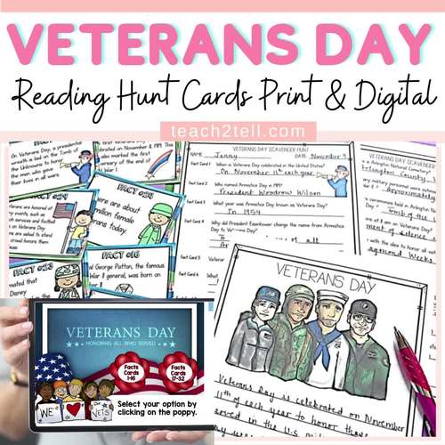 Veterans Day Reading Comprehension Activities Scavenger Hunt Print Digital