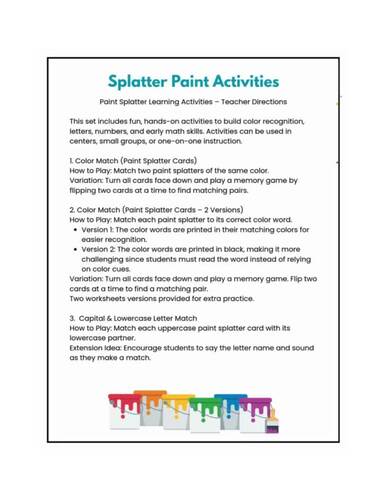 Splatter Paint Learning Activities by A Forever Foundation | TPT