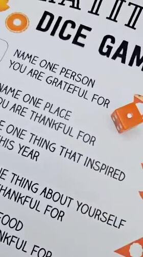 Thanksgiving Gratitude and Inspirational Dice Activity Party Game