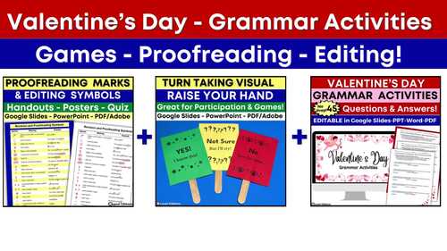 Valentine's Day ELA Activities Grammar Games Bellringers Proofreading ...