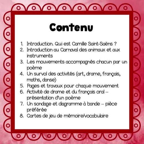 Le Carnaval des Animaux - FRENCH unité les Arts, français, maths