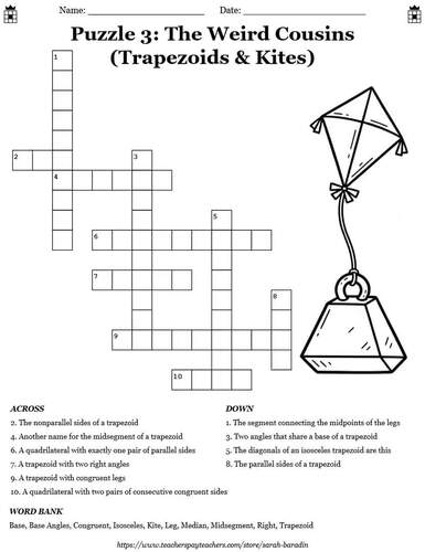 Geometry Unit 4 Polygons & Quadrilaterals Math Crossword Puzzle With ...