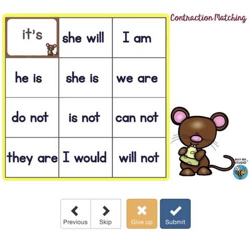 Contraction Matching | Boom Cards | Set 1 by Busy Bee Studio | TpT