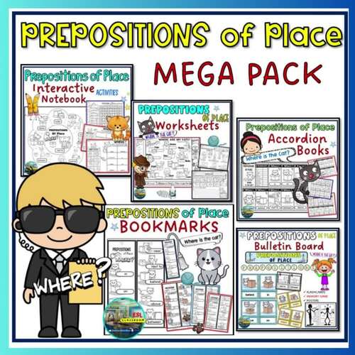 Prepositions of Place BUNDLE/ WHERE IS THE CAT?/ by ESL Classroom