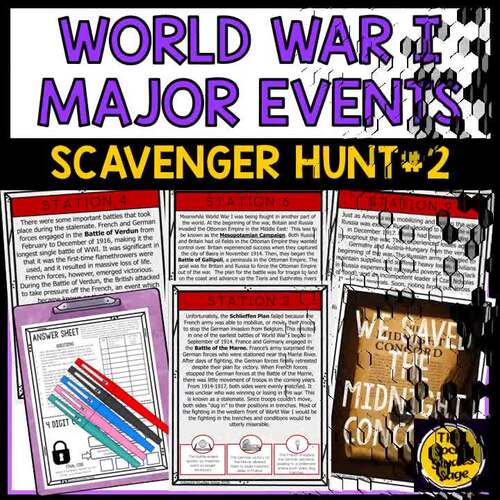 World War I Major Events Reading Comprehension Scavenger Hunt Activity