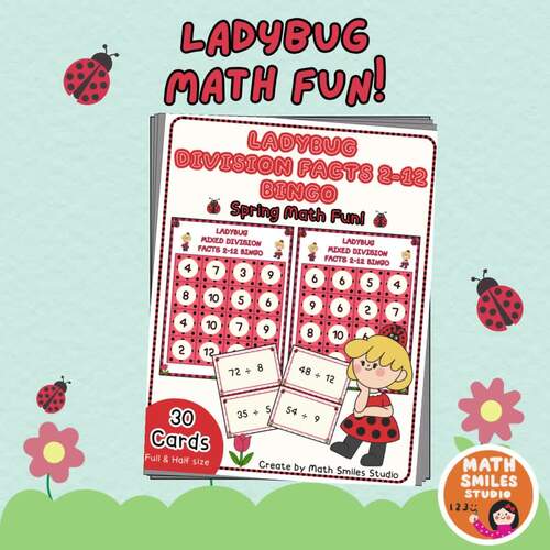 Ladybug Mixed Division Facts 2–12 Bingo | Facts Fluency | Spring Math Game