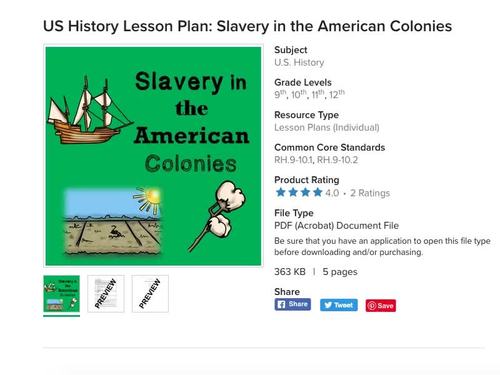 US History Lesson Plan: Slavery in the American Colonies | TPT