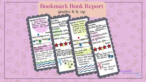 Book Report Bookmark by Expand Instructional and Curriculum Design