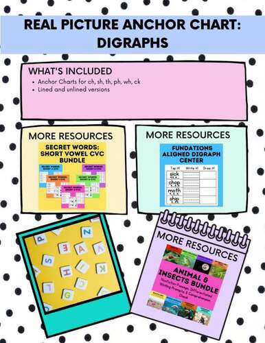 Real Picture Printable Phonics Anchor Charts: Digraphs by Ms Beh in K