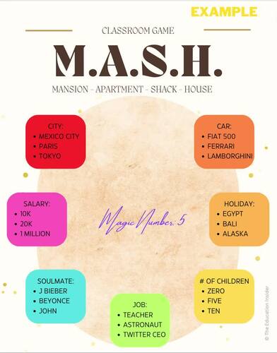 MASH GAME ENGLISH writing activity ESL - fun worksheet - advisory