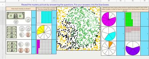 Digital Math Pixel Art Mystery Picture 4th Grade TEKS Representing Decimals