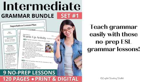 Adult ESL Intermediate English Grammar Worksheets & Activities Bundle ...