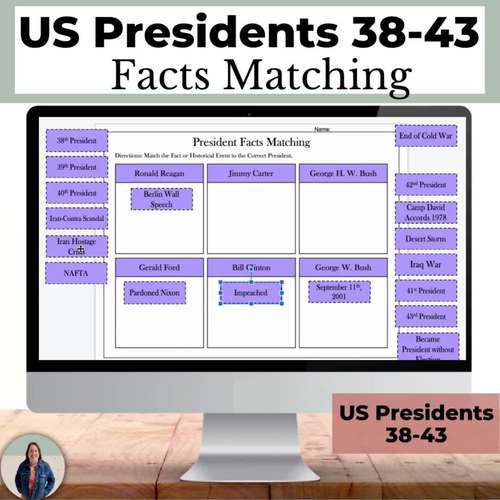 US Presidents 38-43 Facts Matching Activity for American History and ...