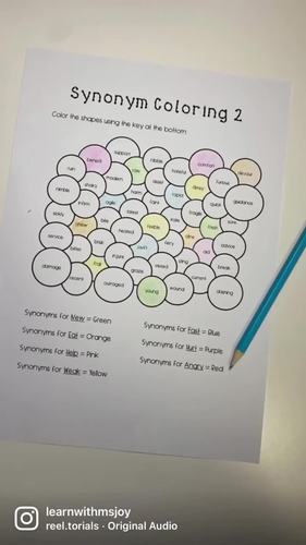 Color by Synonym Vocabulary Worksheets - Five No Prep Secondary ELA ...