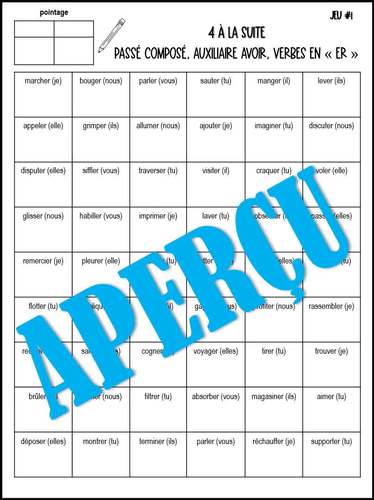 Les jeux de verbes au passé composé | French verb game Four in a row