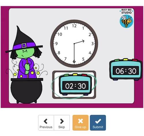 HALLOWEEN Telling Time Boom Cards Games | Half Hours by Busy Bee Studio