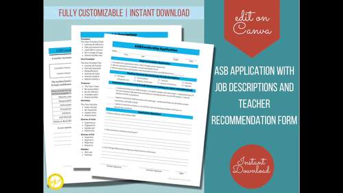 ASB Leadership Application Form, Editable Template | Printable ...