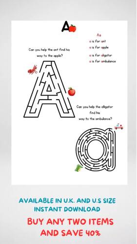 Alphabet Letter Mazes, A-Z Activity Initial Sounds, No Prep, by ...