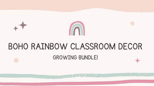 Boho Rainbow Editable Neutral Classroom Decor | BUNDLE | TPT
