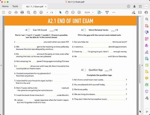 ESL Elementary A2.1 End of Unit Exam by ESL Class Workshop | TPT