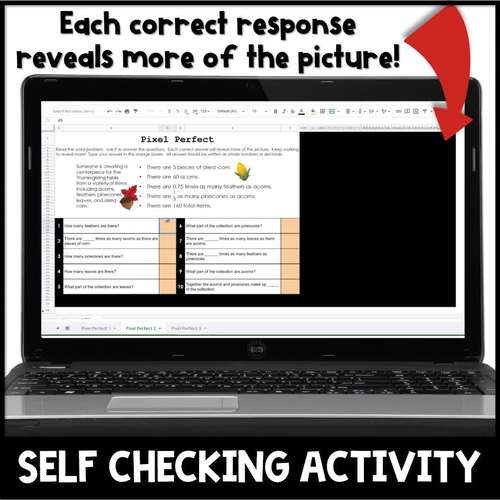 Thanksgiving Math Activity for Middle School - Pixel Art - Digital