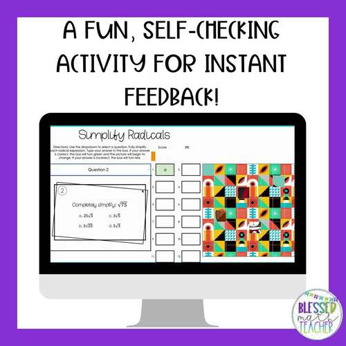 Simplifying Radical Expressions Digital Activity + Task Cards + Worksheet