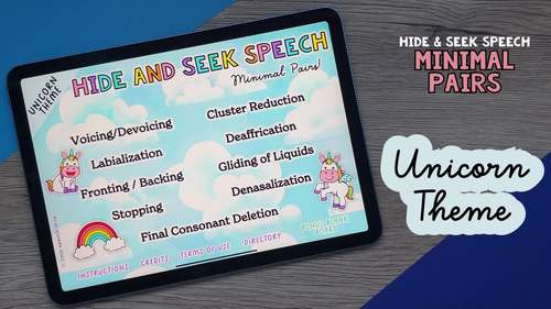 Minimal Pairs Hide & Seek Speech - Unicorn Theme - PPT & Boom Cards™ 9 ...