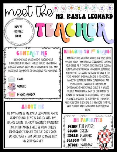 Meet the Teacher|| Open House Forms| Editable Text by Kayla Leonard