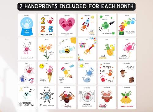 Monthly Handprint Crafts Memory Book, Bulletin Board Activities | TPT