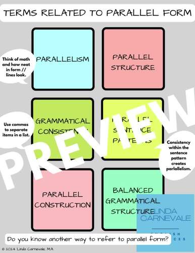 Parallel Structure in Sentence Writing-Grammar Review Worksheets ELA ...