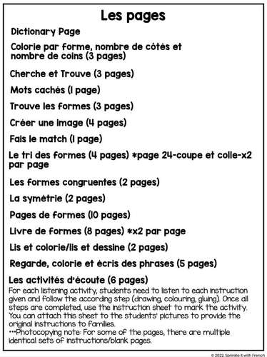 Les Formes Printable Activities | French 2D Shapes Worksheets | TPT