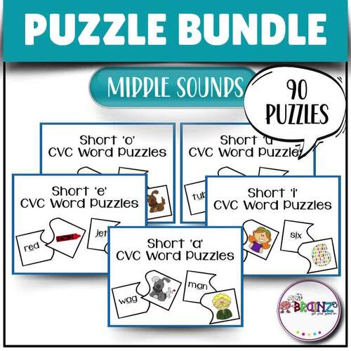 CVC Middle Sounds Puzzles Bundle | Phonics Practice for Short A,E,I,O,U ...