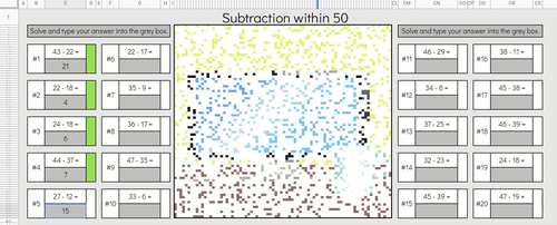Digital Math Pixel Art | Mystery Picture 3rd Grade Fluency Subtraction ...