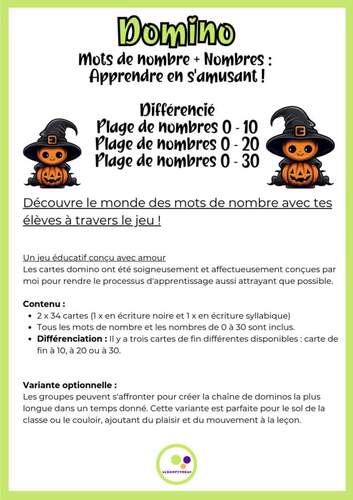 French: Numbers 0-30 Game | Halloween | Domino | Mots de nombre 0-30
