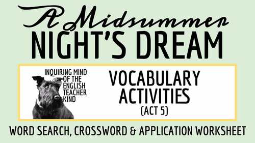 Shakespeare's A Midsummer Night's Dream Act 5 Vocabulary Games for High ...