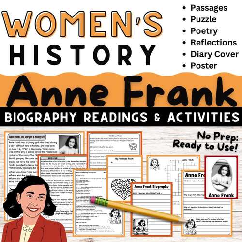 Anne Frank Women's History Month Holocaust Remembrance Day Diary of a ...