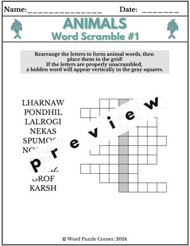 Animals : Word Scramble Puzzles by Word Puzzle Corner | TPT