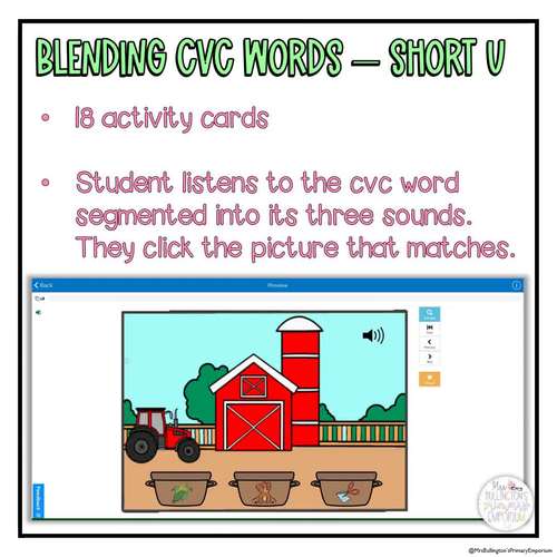 Phonemic Awareness Blending Short u CVC Words Boom Cards™ | TPT