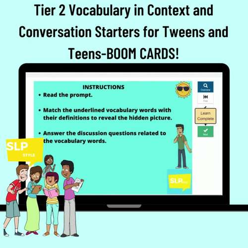 BOOMCARDS Tier 2 Vocab in Context and Conversation Starters for Tweens ...