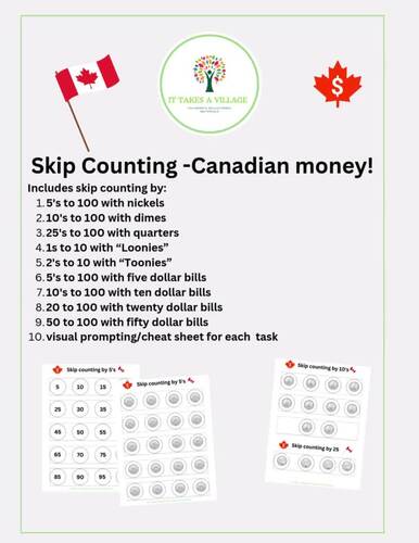 Skip Counting-Canadian money (coins and bills) | TPT