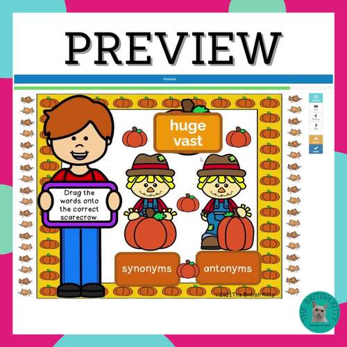 Fall Kids Synonyms and Antonyms Boom Cards™ by The British Kitty