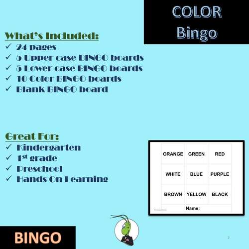 Color Bingo and Color Word Recognition Game Printable PreK-K | TPT