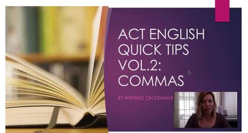 ACT English COMMAS STRATEGY PowerPoint & Video Lecture for Distance ...