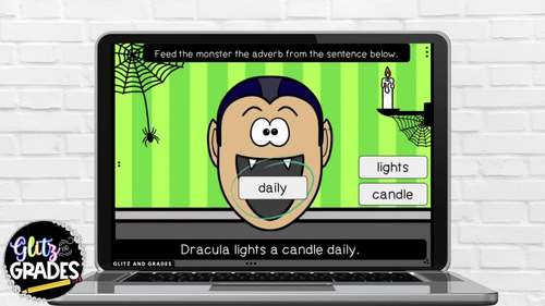Halloween Grammar Activity Adverbs Digital BOOM Cards Feed the Monsters