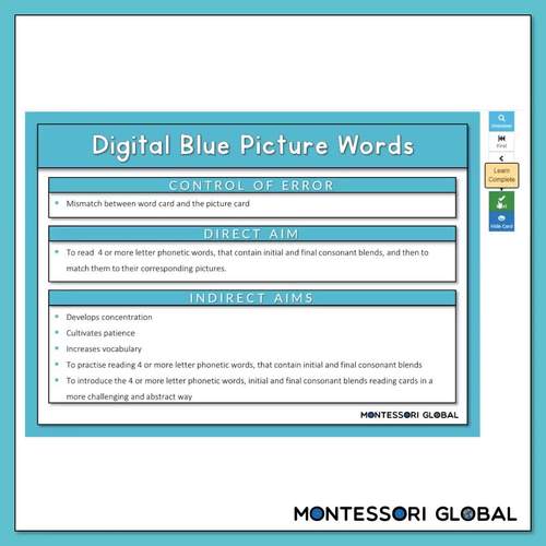 Montessori Blue Picture Word Cards: Boom Cards: Initial & Final ...