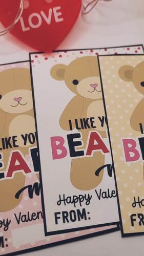 Beary Valentine Class Card Tags Preschool Kindergarten Bear Tags