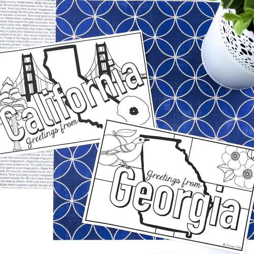 50 States of USA Postcards - United States Postcards Writing & Coloring ...